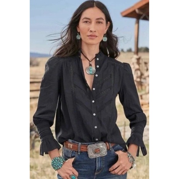 Sundance | Tops | Sundance Womens Louisa Lace Inset Ruffle Button Down ...